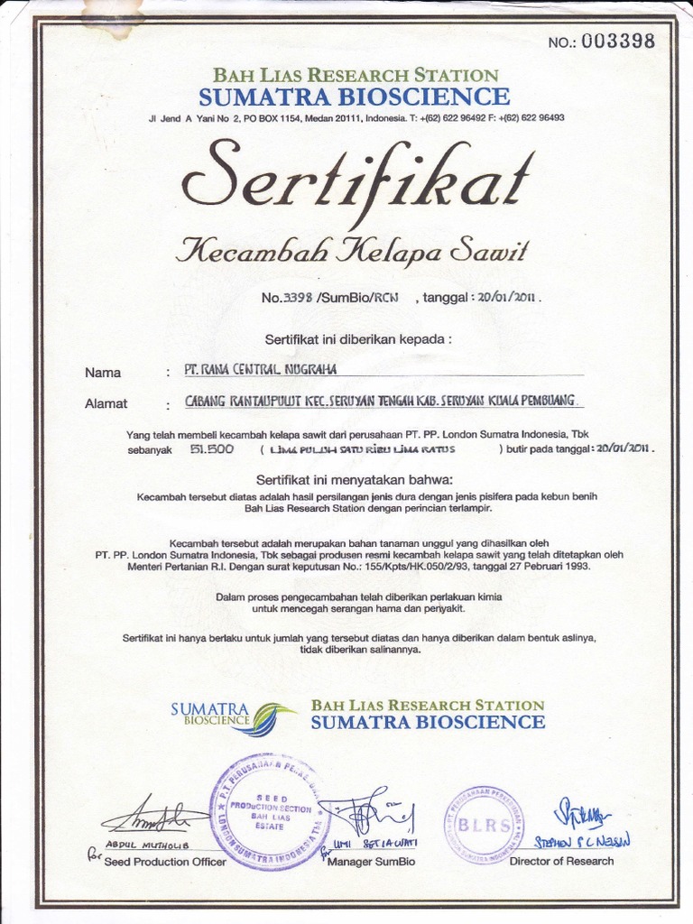 Sertifikat Benih Khusus | PDF