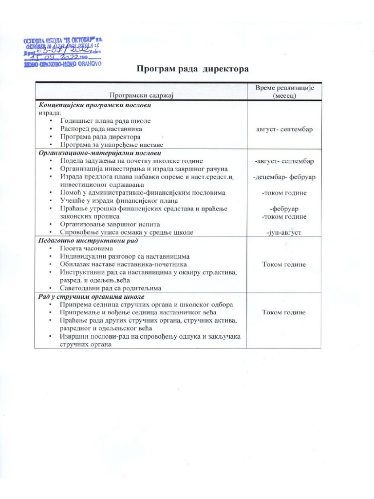 Program Rada Direktora | PDF