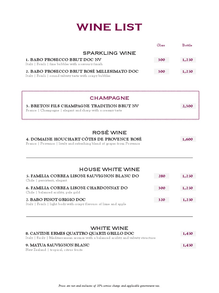 Wine Menu | PDF | Rose | Wine