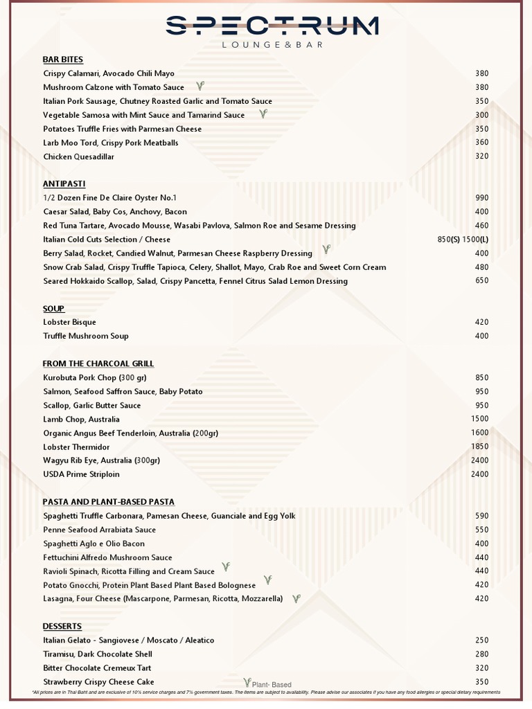 Spectrum Lounge and Bar Food Menu | PDF
