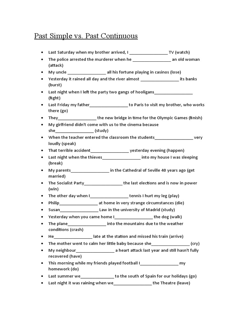 Past Simple vs. Past Continuous Exercises | PDF