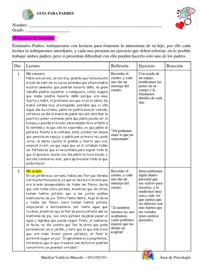 Programa Guiado de Lecturas Autoestima | PDF