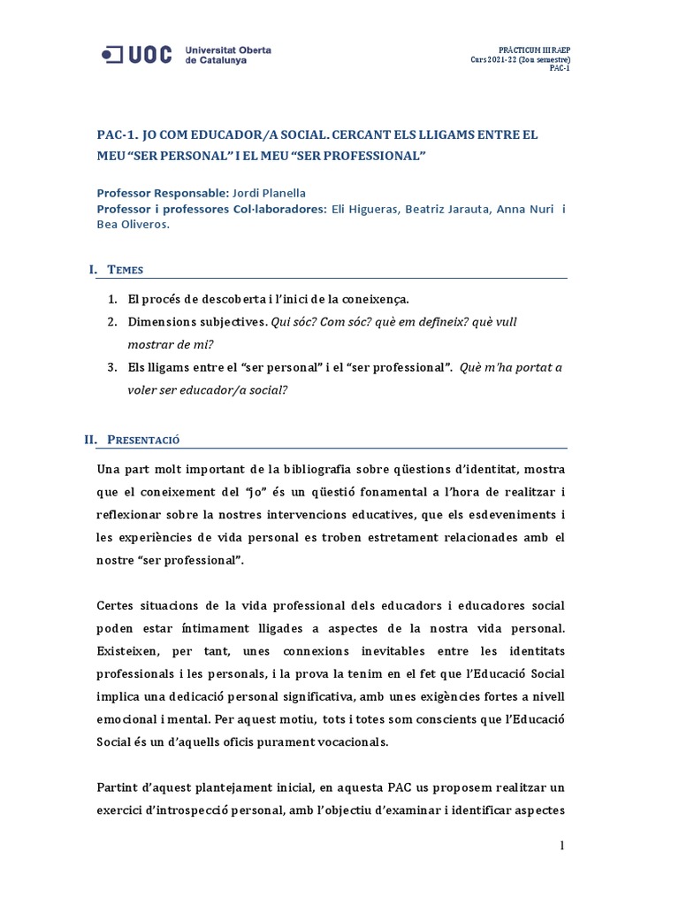 Pac 1 Pràcticum III Raep Febrer 2022 | PDF