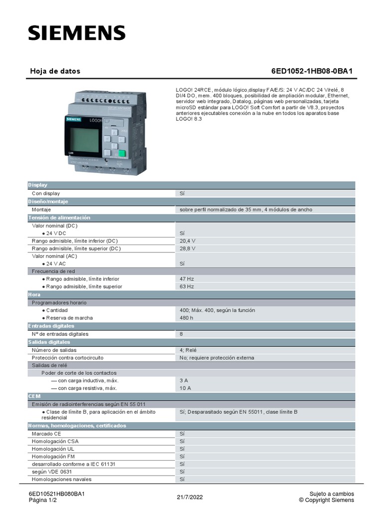 6ED10521HB080BA1 - Datasheet - Es (1156) | PDF | Ingenieria Eléctrica | Informática