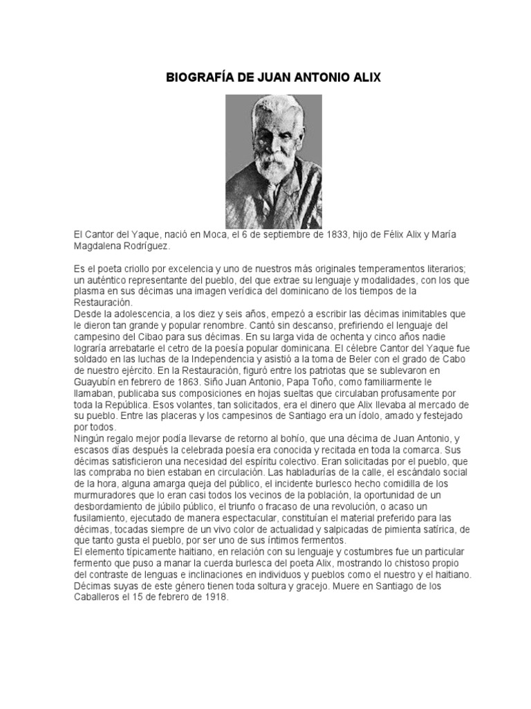 Biografía de Juan Antonio Alix | PDF