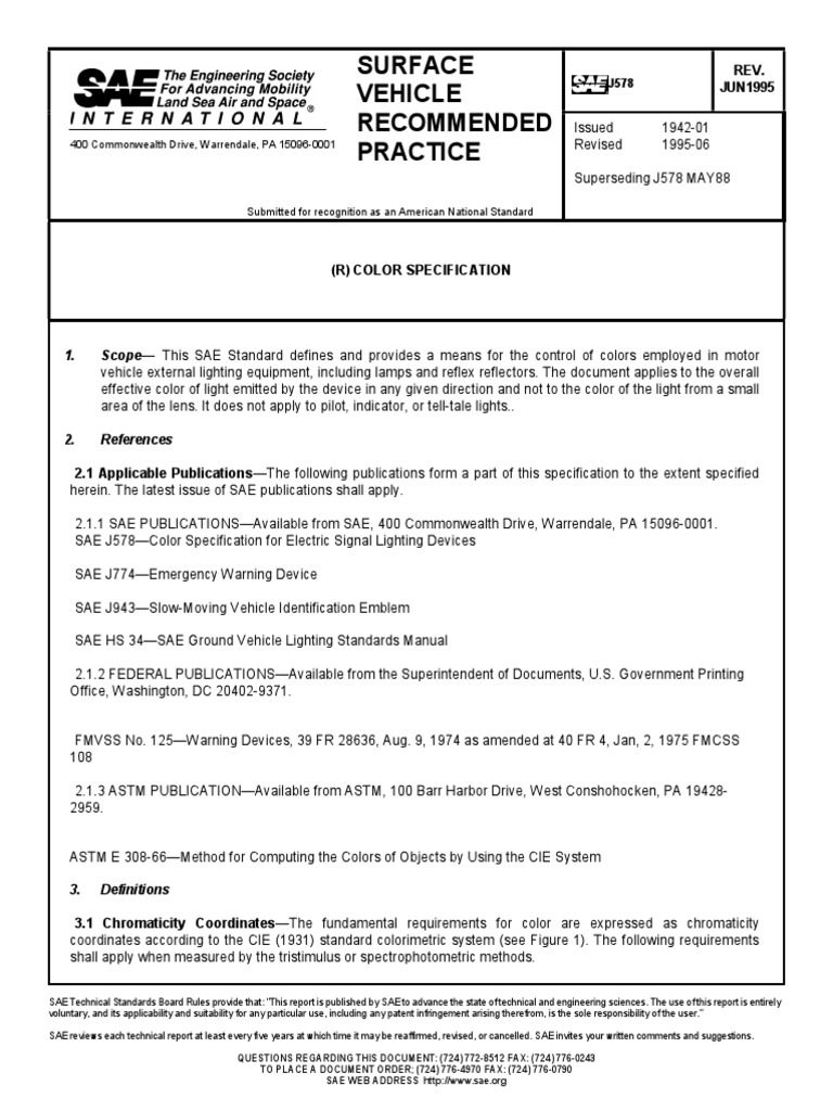 SAE-J578-95. Dispositivos Opticos de Aviso. Especificacion de Color. INGLES | PDF
