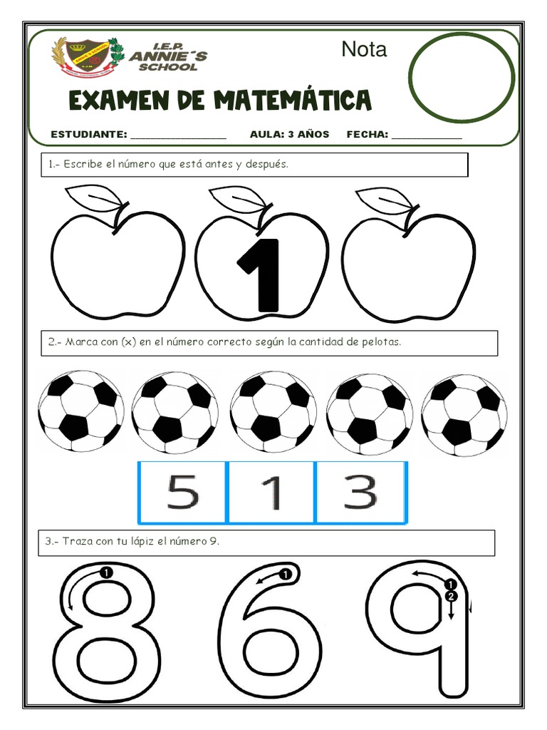 Examen Matemática 3 Años | PDF