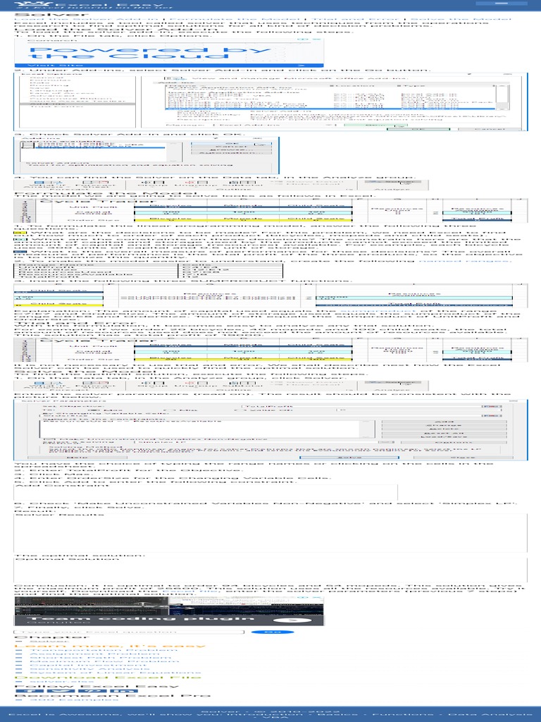 Solver In Excel Easy Tutorial 4 Pdf Microsoft Excel Linear Programming