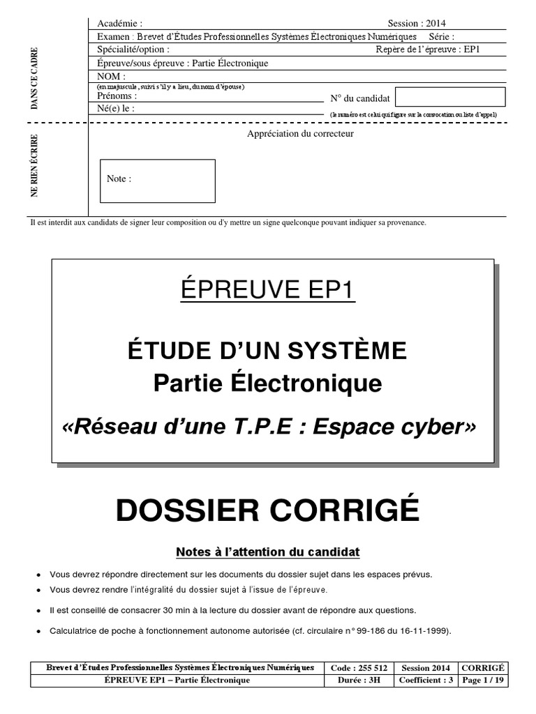 4896 Corrige A4 Ep1 Bep Sen PF 2014 Partie Electronique | PDF