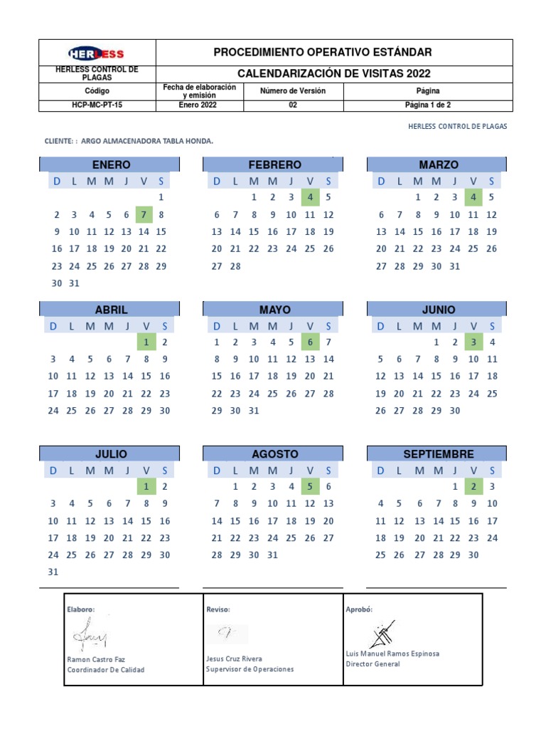 Calendarización Plagas 2022 Herless | PDF