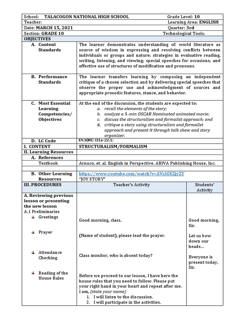 Lesson Plan For Junior High | PDF | Plot (Narrative) | Learning