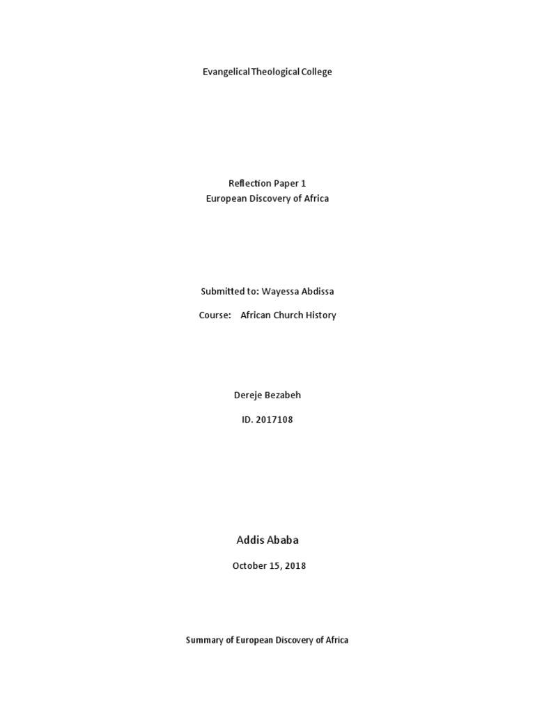 African CH Reflection Paper 1 | PDF | Africa | Missionary