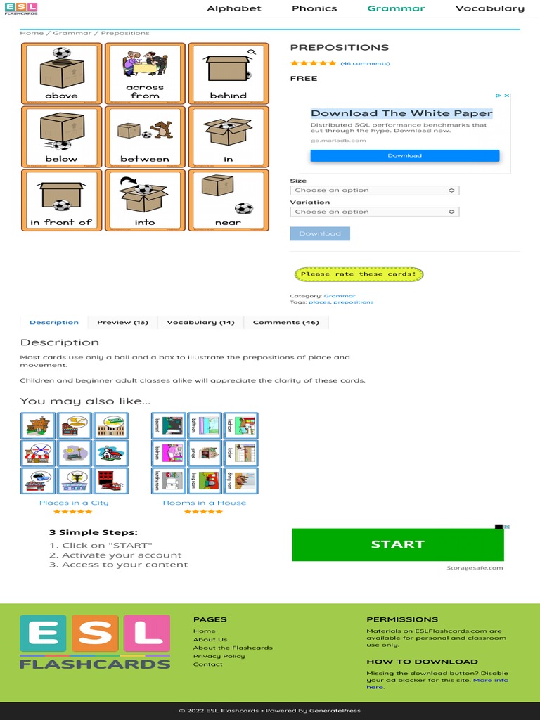 Prepositions - ESL Flashcards | PDF | Learning Methods | Applied ...