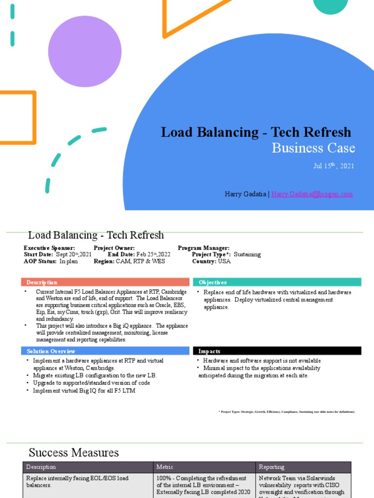 Load Balancer Tech Refresh Plan | PDF
