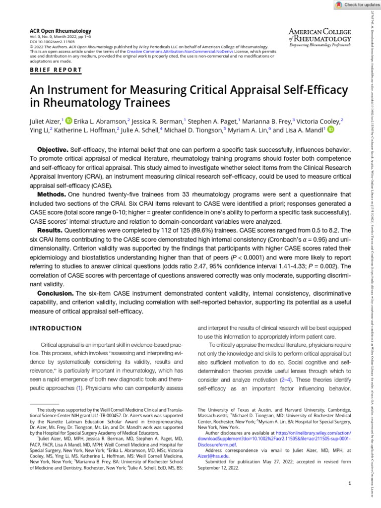 ACR Open Rheumatology - 2022 - Aizer - An Instrument For Measuring ...