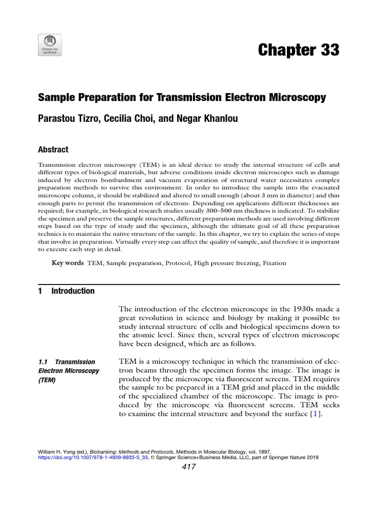 Sample Preparation For Transmission Electron Microscopy: Parastou Tizro, Cecilia Choi, and Negar ...