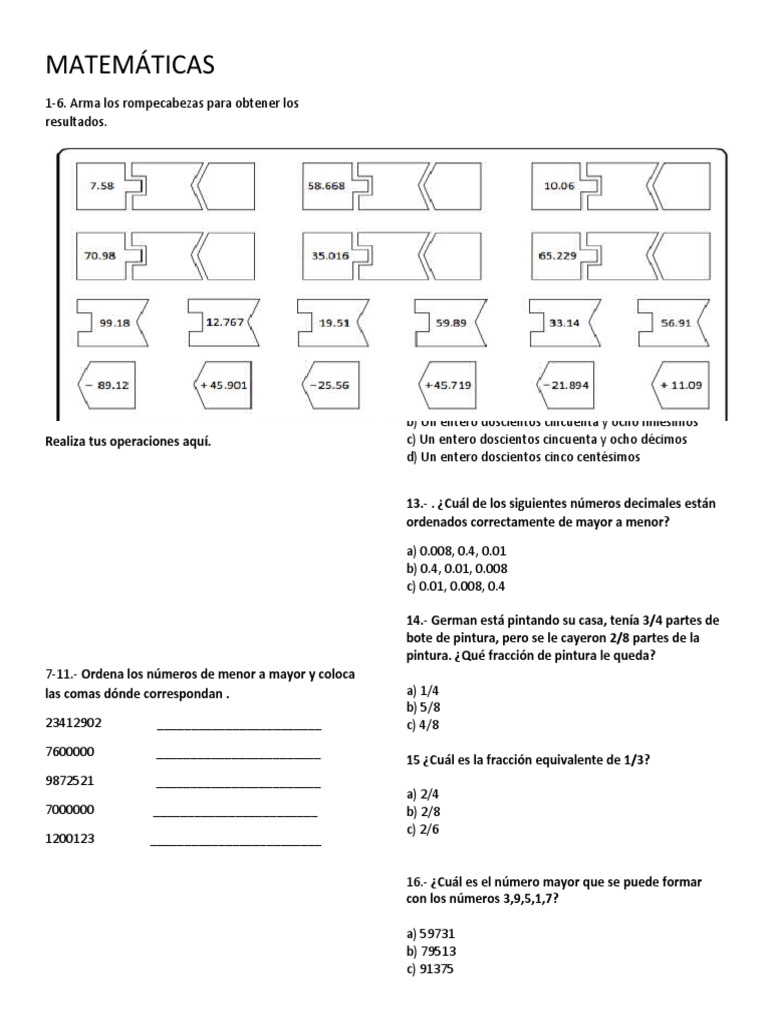 Ejercicios de Matemáticas Básicas | PDF