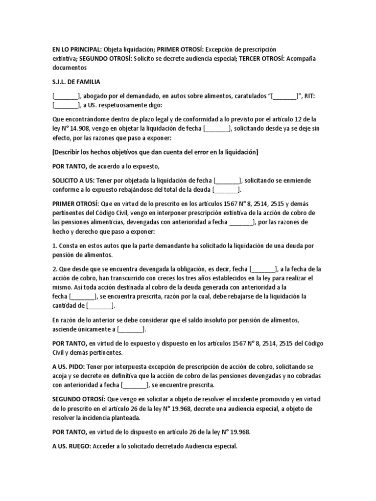 Objeta Liqui y Prescrip Alimentos | PDF | Estatuto de limitaciones | Gobernancia