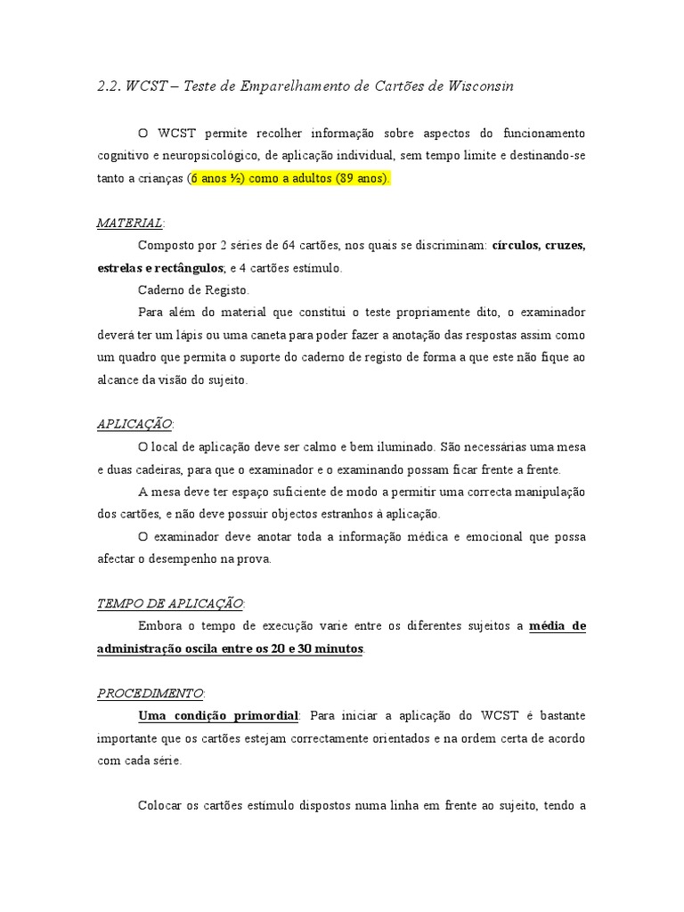 WSCT Manual | PDF | Tempo | Dimensão