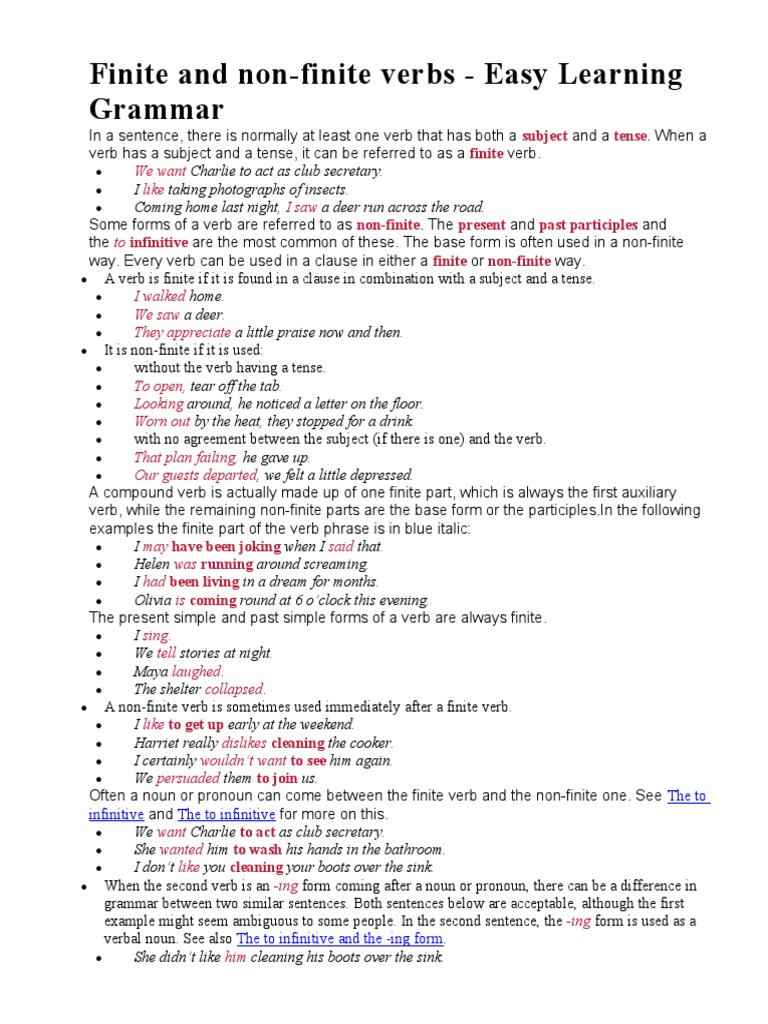 Finite vs Non-Finite Verbs Guide | PDF