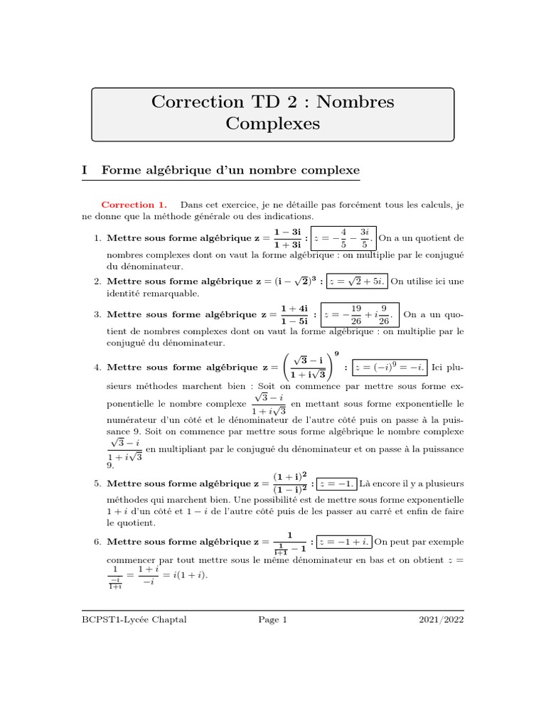 TD2 Cor Nombres Complexes | PDF