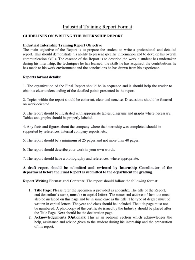 Industrial Training Report Format | PDF