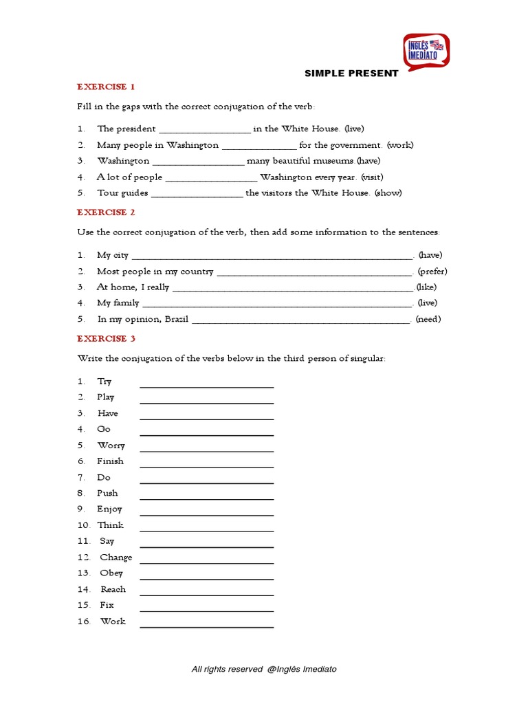 Simple Present Tenses Exercises | PDF | Grammatical Conjugation ...