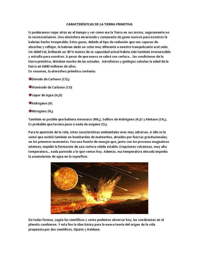 Caracterísitcas de La Tierra Primitiva | PDF | Tierra | Abiogénesis