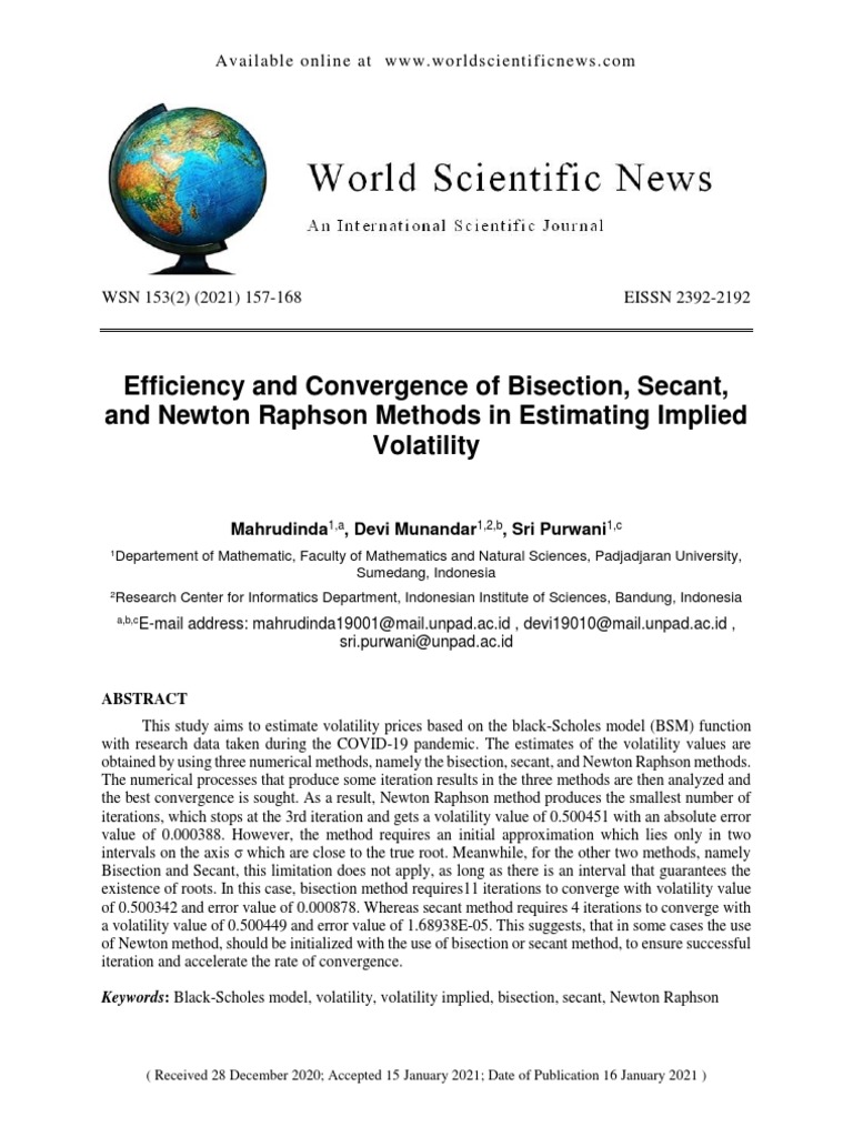 Efficiency and Convergence of Bisection, Secant, and Newton Raphson Methods in Estimating ...