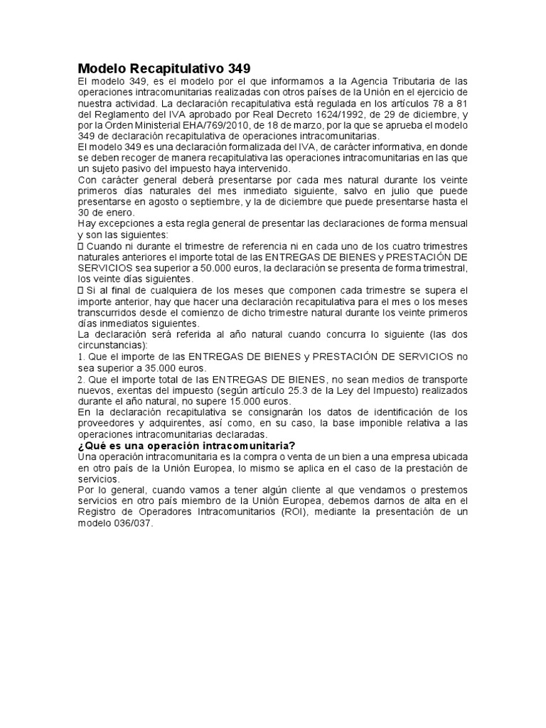 Modelo 349 | PDF | Impuestos | Economias