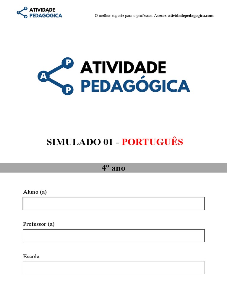 Simulado 01 - Português - 4º Ano | PDF