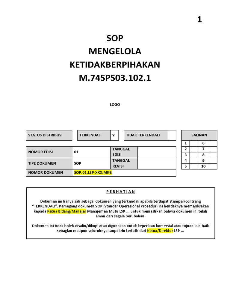 CONTOH - SOP Mengelola Ketidakberpihakan-Draft | PDF
