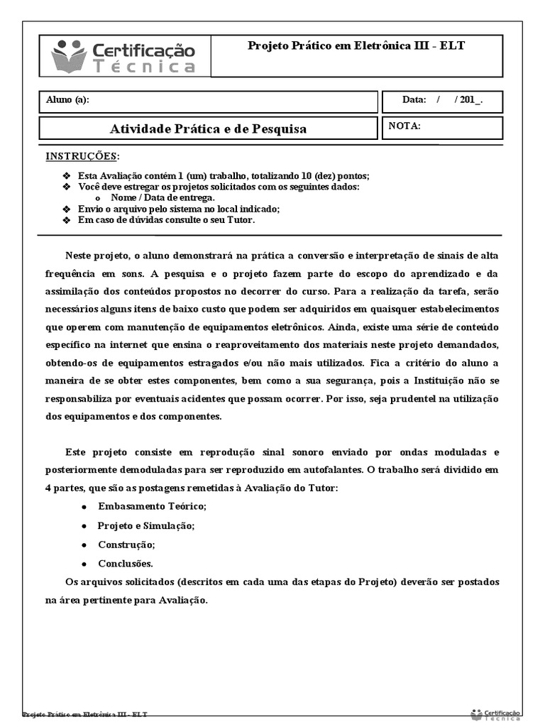 Atividade Prática - PPIII - ELT - 1 | PDF | Rede elétrica | Som