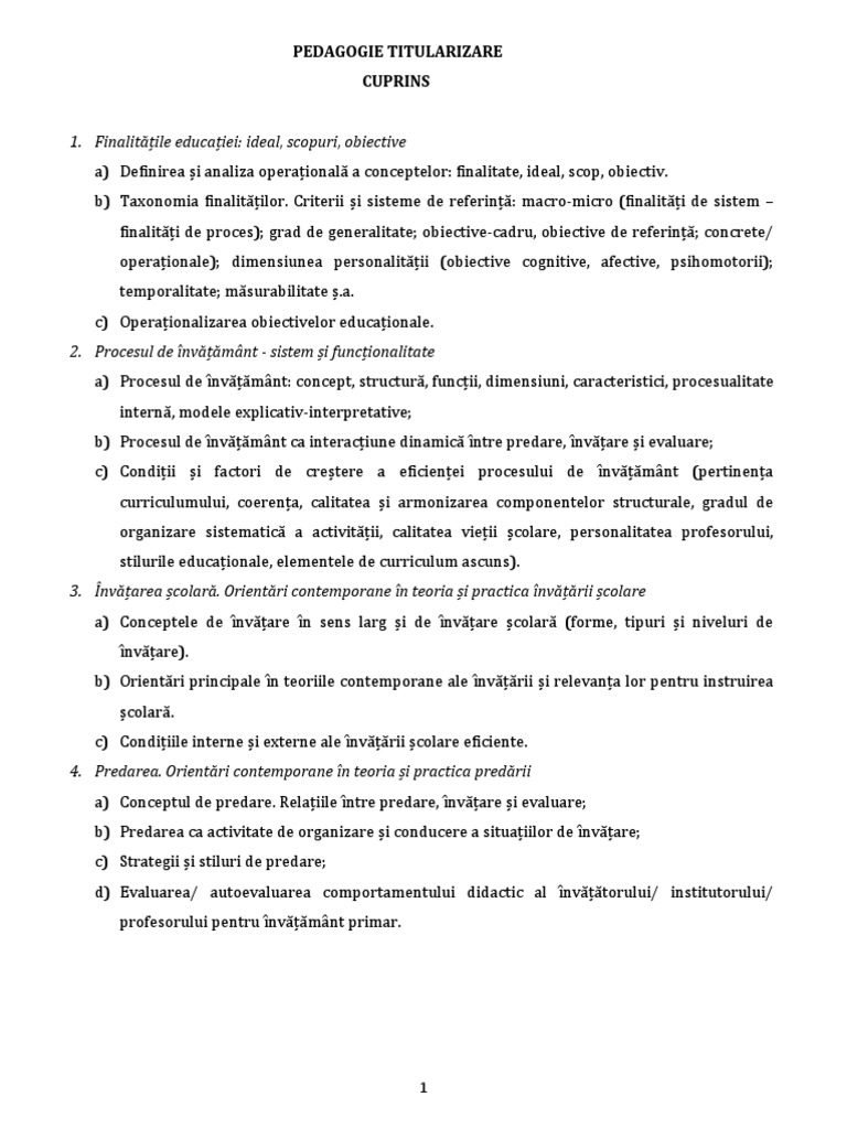 Pedagogie Titularizare Invatatori Sinteze | PDF