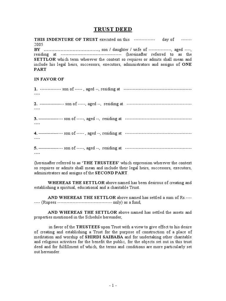 Sample Trust Deed | PDF | Trust Law | Trustee