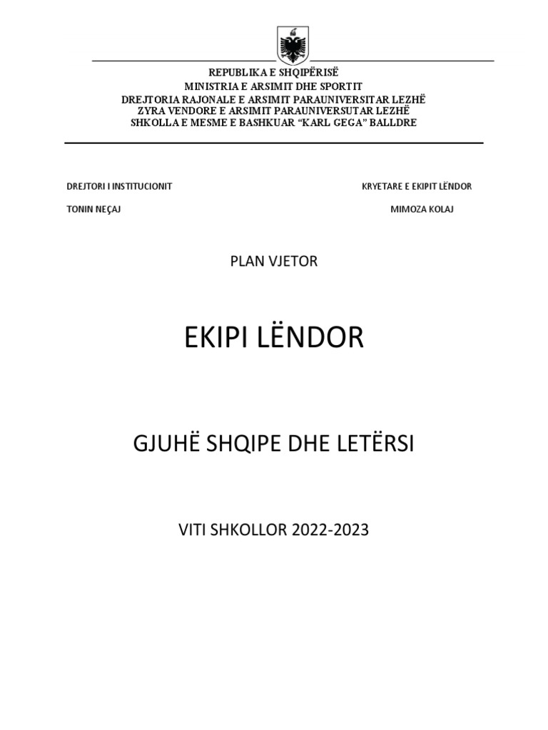 Dosja e Ekipit Lëndor 2022-2023 | PDF