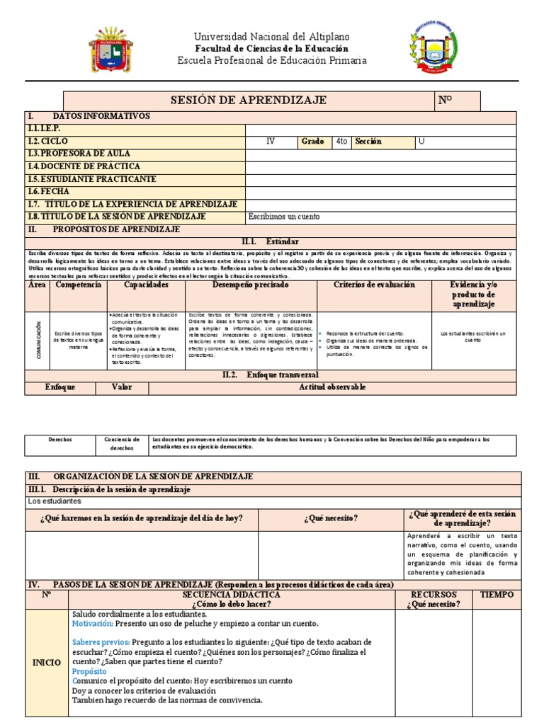Sesion - Escribe Un Cuento | PDF | Aprendizaje | Educación primaria
