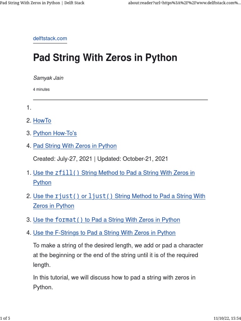 Pad String With Zeros in Python Delft Stack | PDF