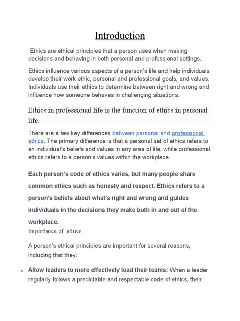 Ethics in Personal and Professional Life | PDF | Professional Ethics ...