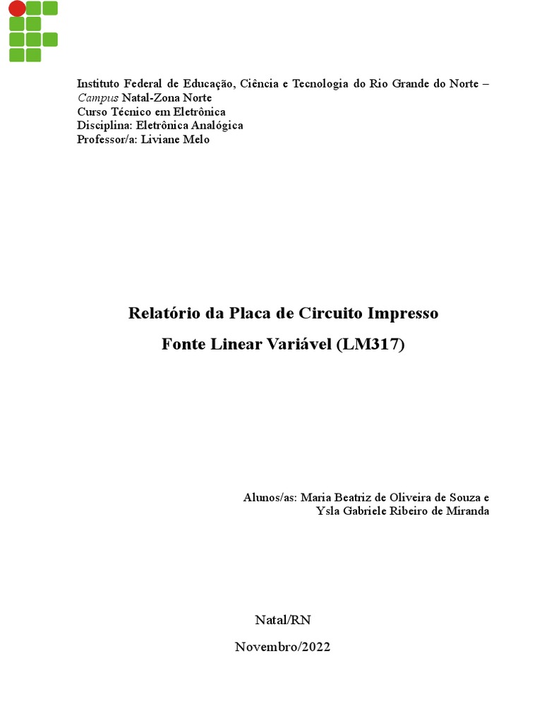 Modelo-Relatorio PCI | PDF | Rede elétrica | Capacitor