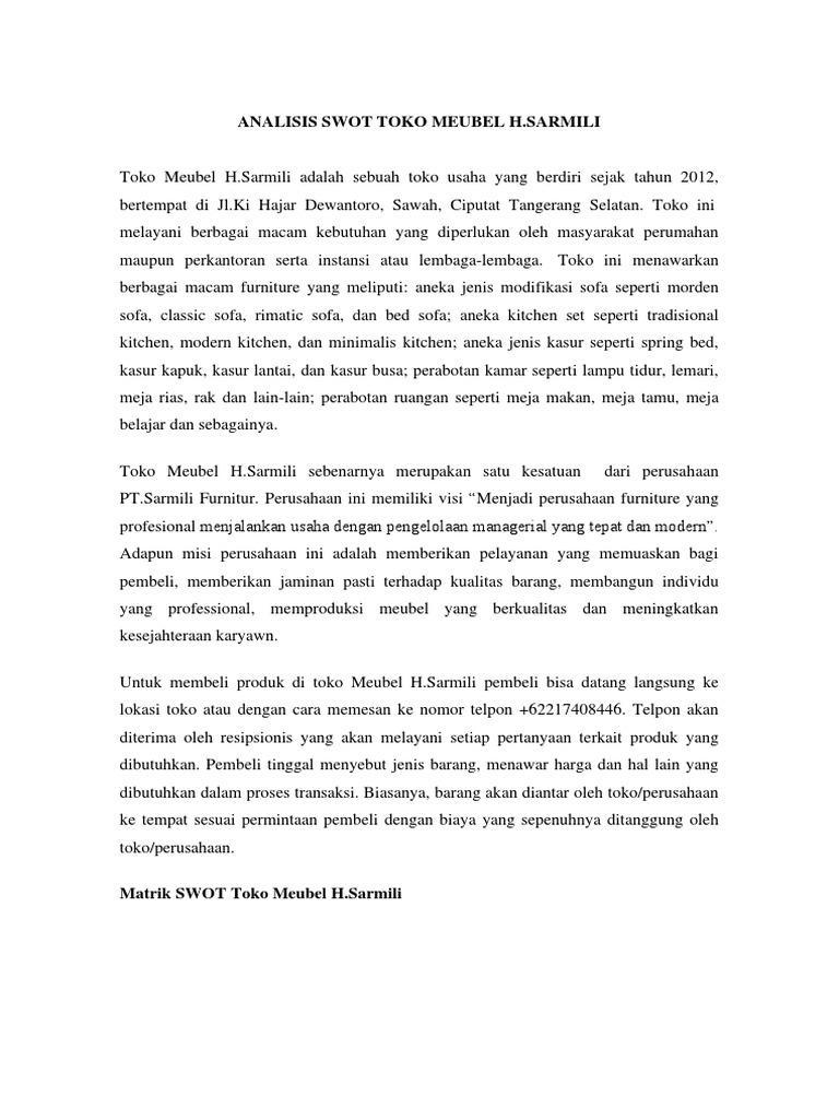 Studi Analisis Swot Toko Meubel | PDF
