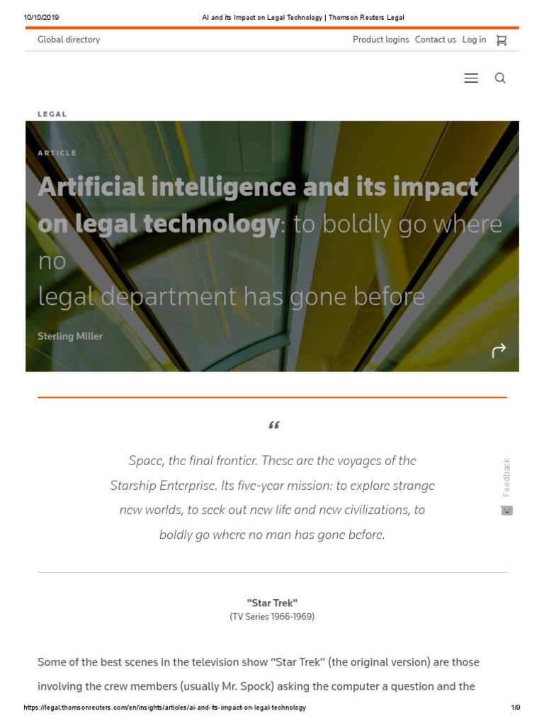 AI and Its Impact On Legal Technology - Thomson Reuters Legal | PDF | Artificial Intelligence ...