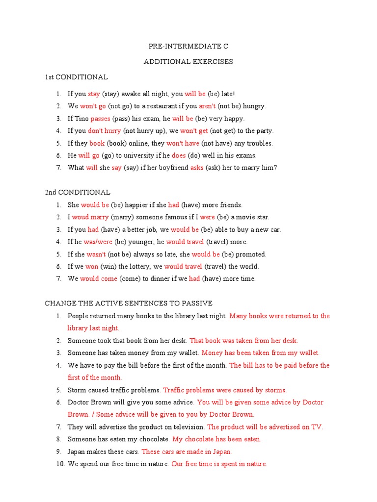 PRE C Exercises ANSWERS | PDF