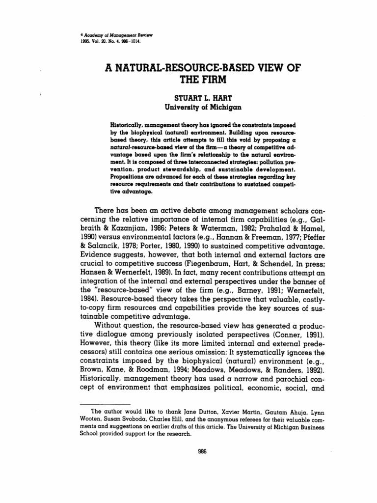 Natural Resource Based View | PDF | Competitive Advantage | Sustainability