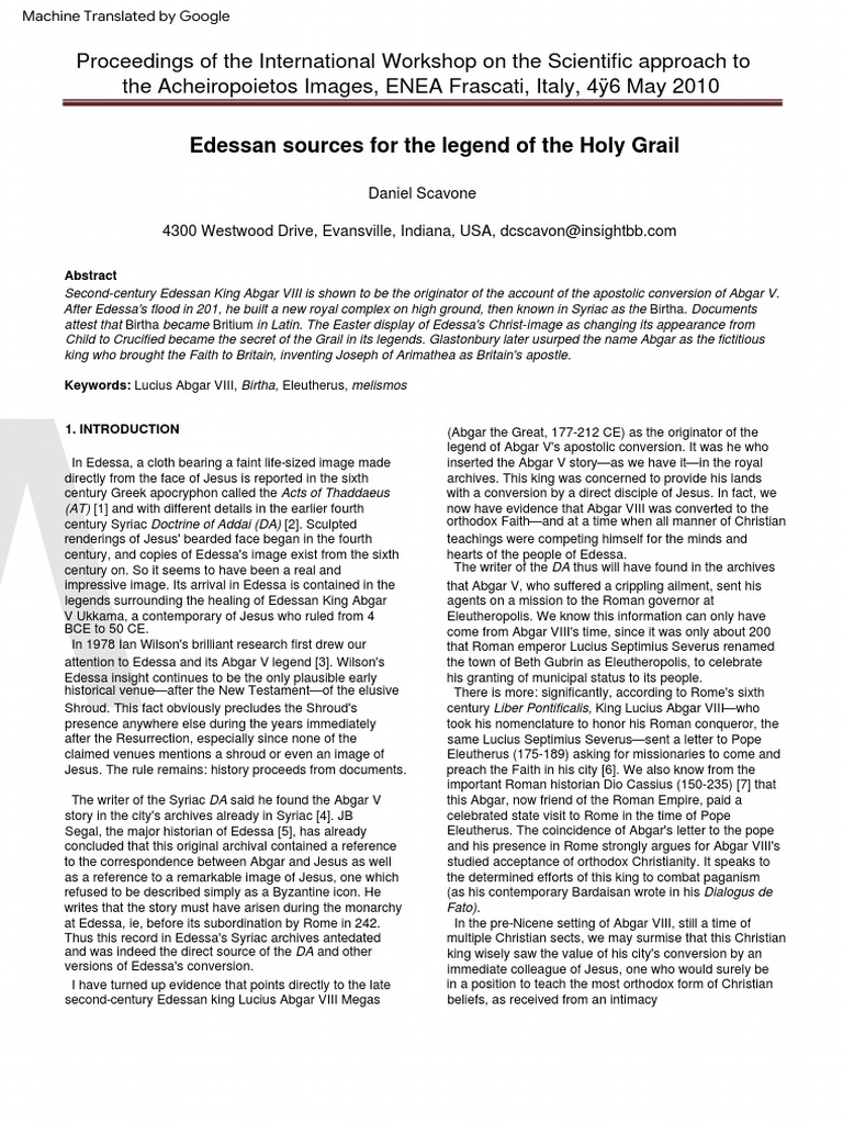 Edessan sources for the legend of the Holy Grail | PDF | Holy Grail | Jesus