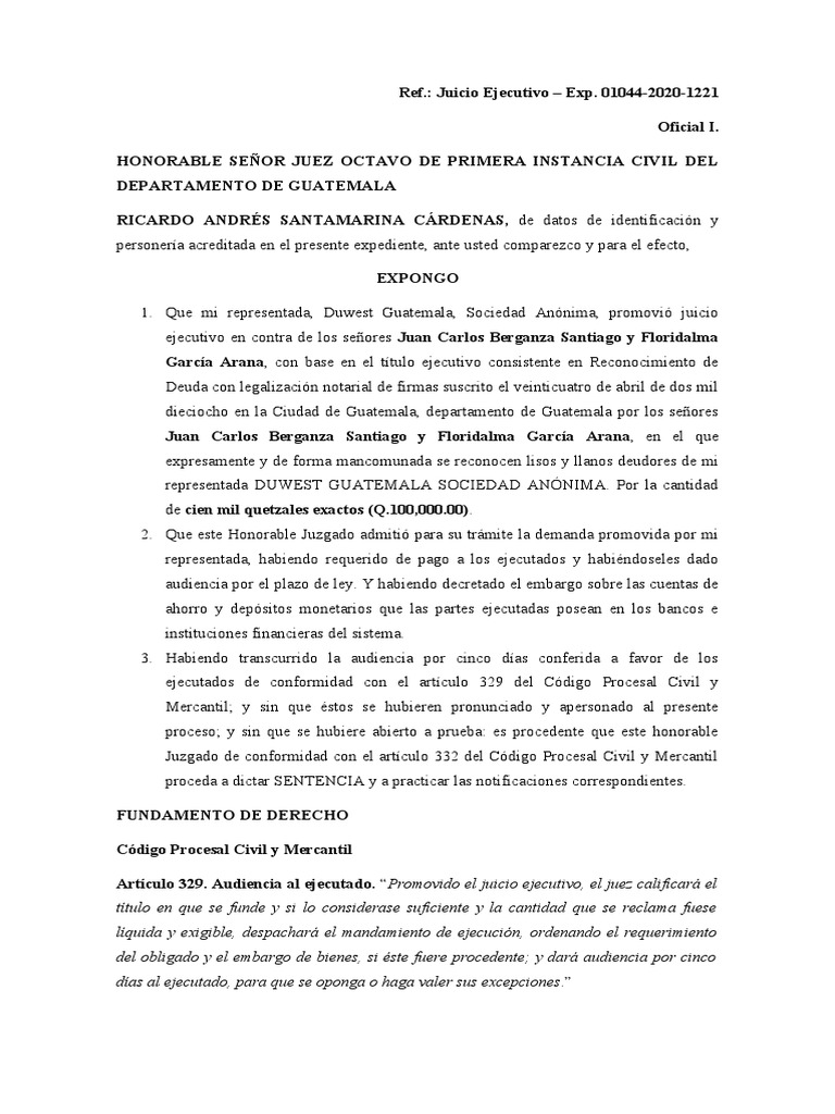 Solicitando Dictar Sentencia | PDF | Sentencia (ley) | Ley procesal