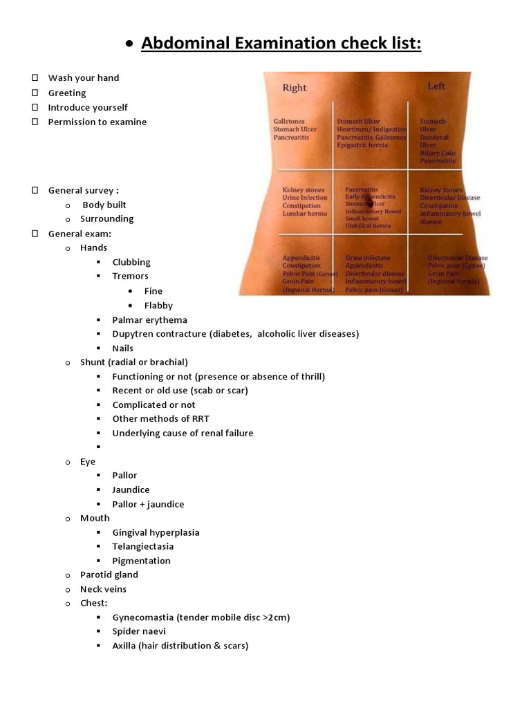 Abdominal Examination Check List | PDF | Liver | Medical Specialties