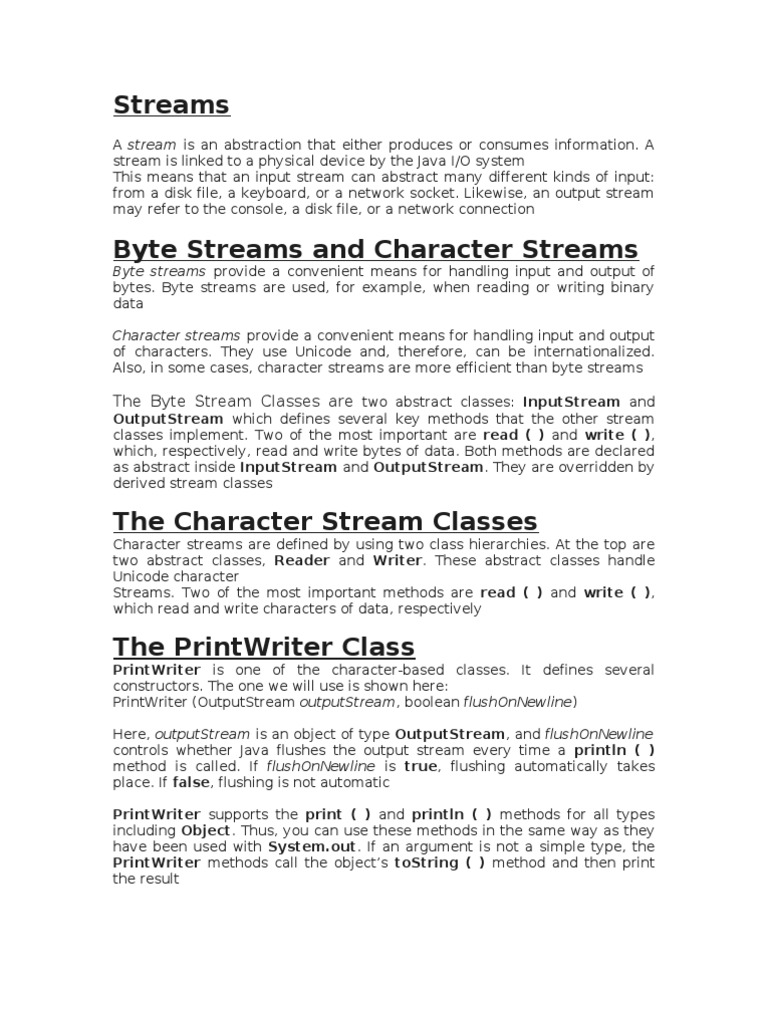 Streams: The Byte Stream Classes Are | PDF | Computer File | Class (Computer Programming)