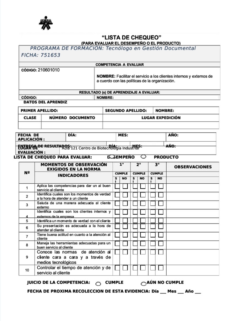 PDF Lista de Chequeo Servicio Al Cliente Compress | PDF