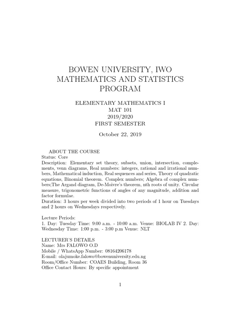 Mat 101 | PDF | Set (Mathematics) | Numbers